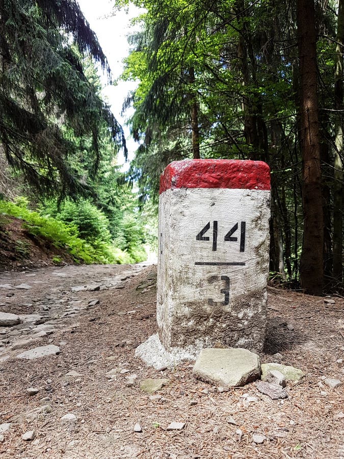 Post on mountain trail stock image. Image of trekking - 84655997