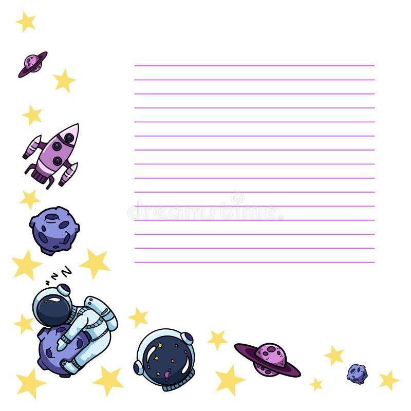 Post-it Note with Astronaut, Stars, Planets Stock Illustration ...