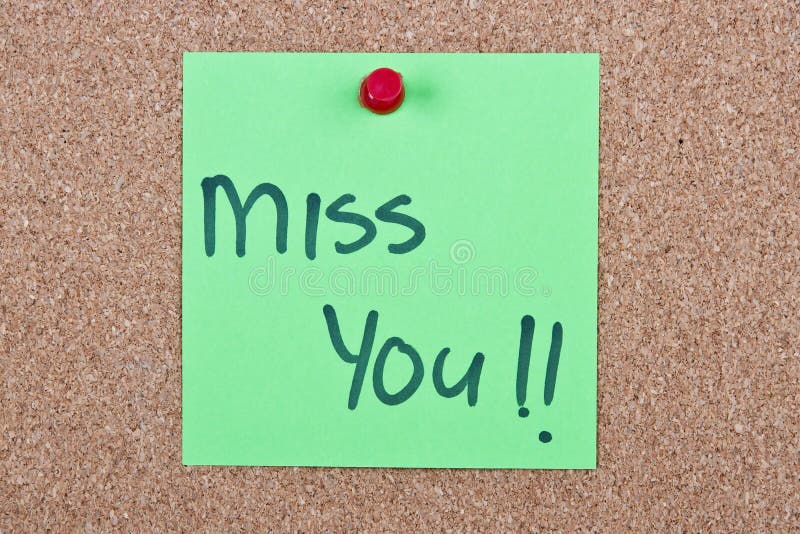 Post it note with miss you stock image. Image of corkboard - 32400653