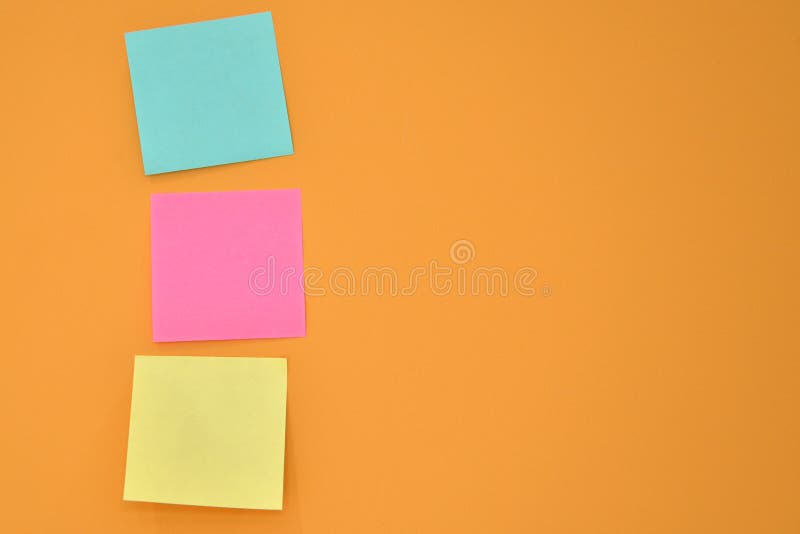 Three Sticky Note on an Orange Wall Stock Image - Image of office, post ...