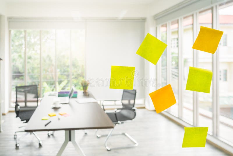 Post-it Note Papar on Glass Board Stock Image - Image of adhesive ...