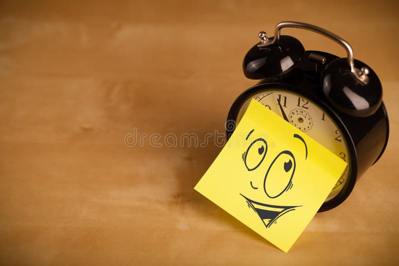 Post-it Note with Smiley Face Sticked on a Clock Stock Photo - Image of ...