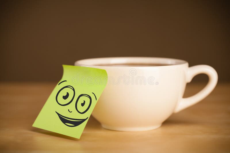 Post-it Note with Smiley Face Sticked on Cup Stock Photo - Image of ...
