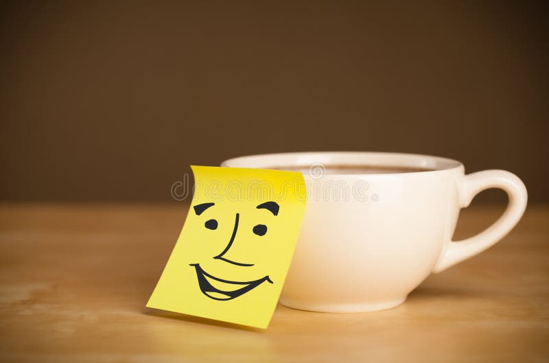 Post-it Note with Smiley Face Sticked on a Cup Stock Image - Image of ...