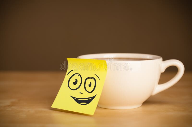 Post-it Note with Smiley Face Sticked on Cup Stock Image - Image of ...