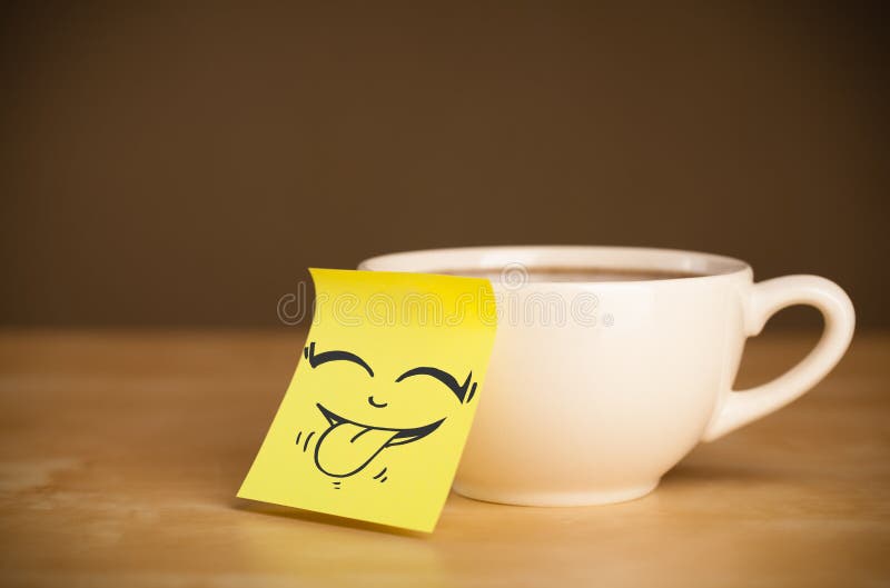 Post-it Note with Smiley Face Sticked on Cup Stock Image - Image of ...