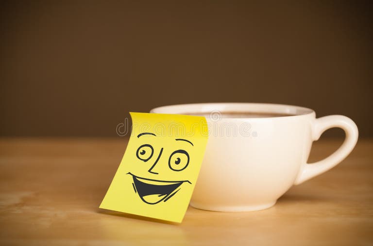 Post-it Note with Smiley Face Sticked on a Cup Stock Photo - Image of ...