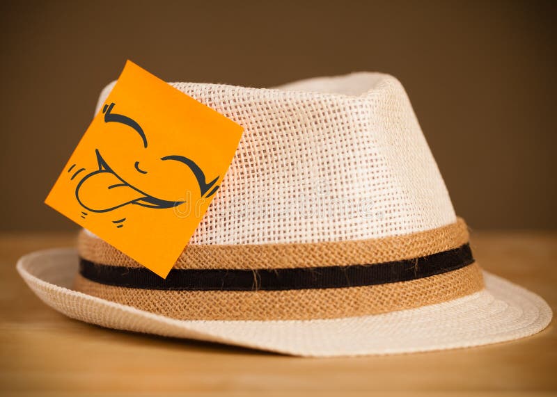 Post-it Note with Smiley Face Sticked on a Hat Stock Photo - Image of ...