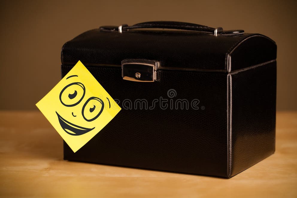 Post-it Note with Smiley Face Sticked on Jewelry Box Stock Image ...