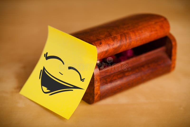 Post-it Note with Smiley Face Sticked on Jewelry Box Stock Image ...