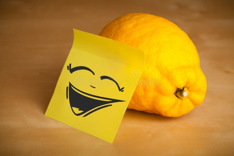 Post-it Note with Smiley Face Sticked on Lemon Stock Photo - Image of ...
