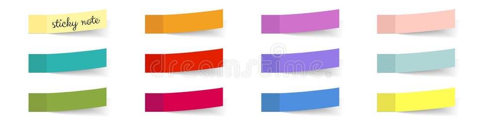Post Note Sticker Template Set - Colorful Vector Illustrations Isolated ...
