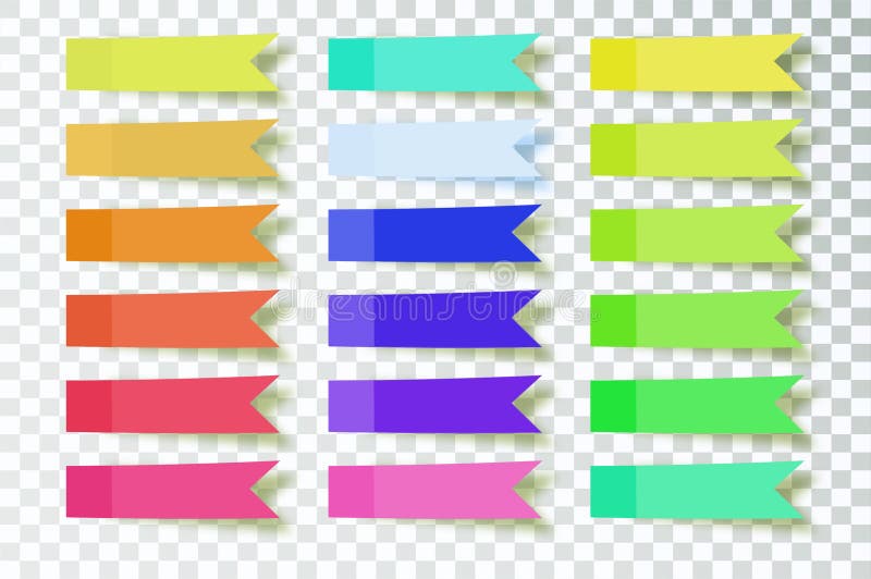 Post Note Stickers on Transparent Background. Color Sticky Tapes with ...