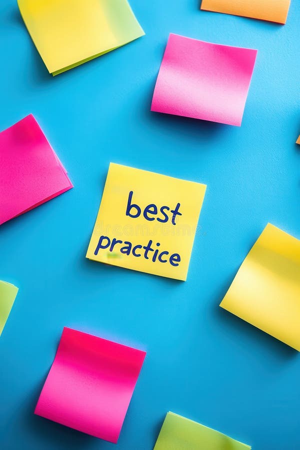 Post-it Notes with Best Practice on Vibrant Blue Background Stock Image ...