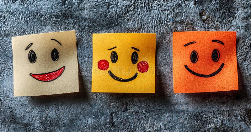 Post-it Notes Featuring a Range of Happy and Sad Expressions, Used As ...