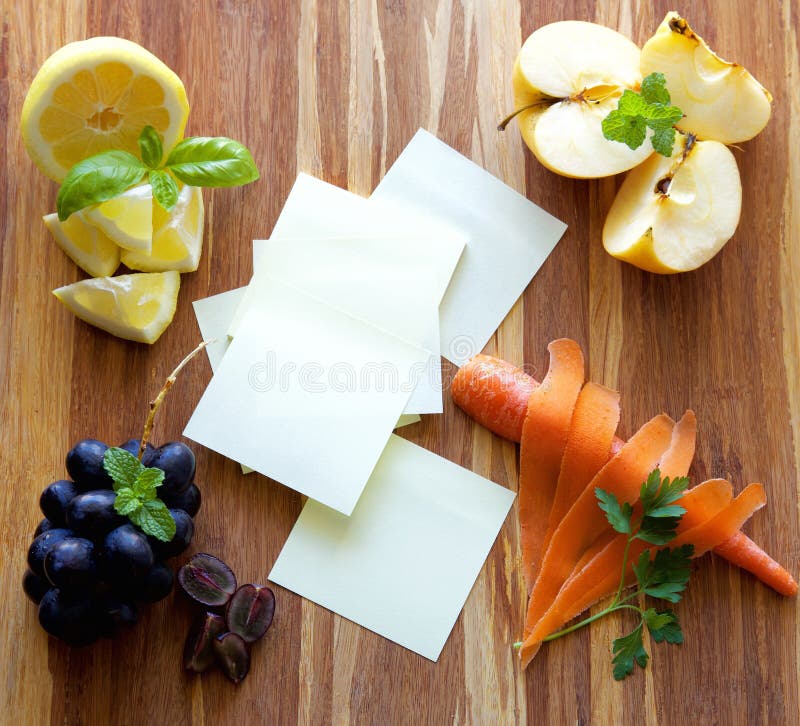Post it Notes with Fruits, Vegetables, Herbs on Wood Cutting Board ...