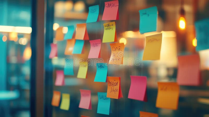 Post-it Notes on Glass Wall Stock Photo - Image of teamwork, management ...