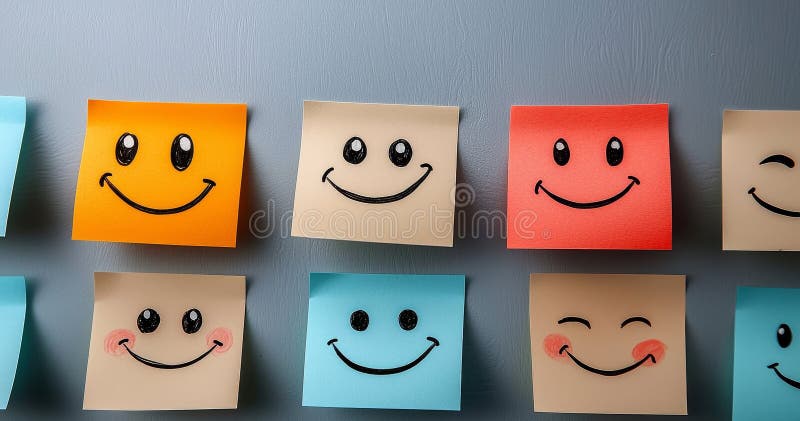 Post-it Notes with Happy and Sad Faces Drawn, Acting As Mood Indicators ...