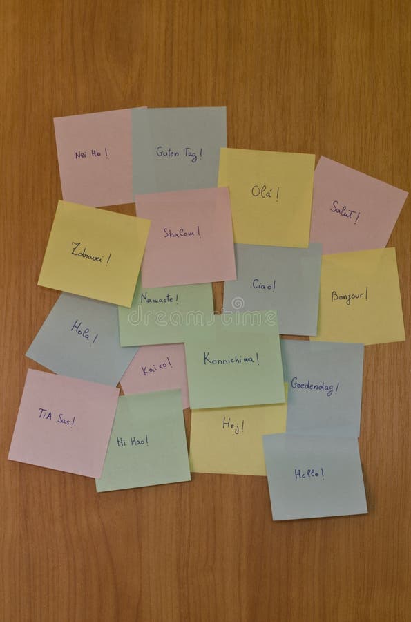 Post-it Notes Hello Message in Different Languages Stock Photo - Image ...