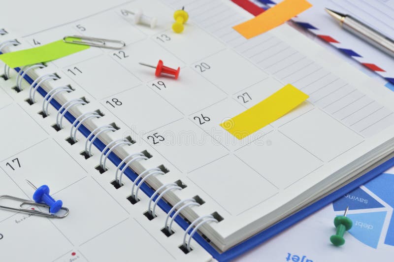 Post it Notes with Pin and Clip on Business Diary Page Stock Photo ...