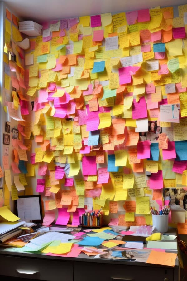 Post-it Notes on a Wall, Filled with Ideas and Tasks Stock Illustration ...