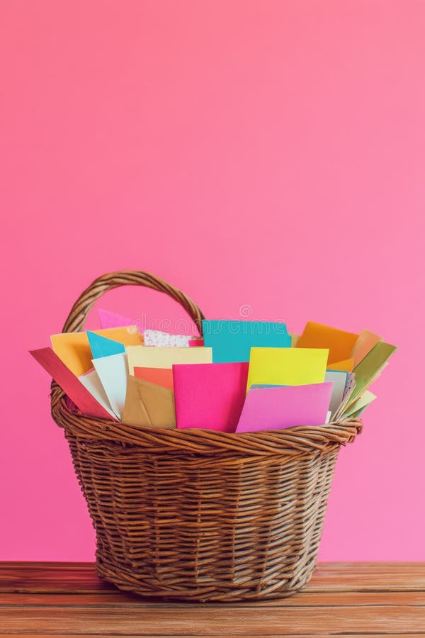 Post-it Notes in Wicker Basket Stock Photo - Image of desk, basket ...