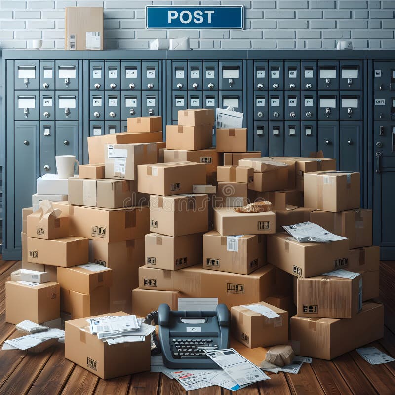 Post Office with Pile of Cardboard Boxes and Parcels Stock Illustration ...