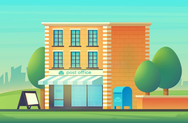 Post Office Building with Mailbox in Cityscape. Postal Delivery Service ...