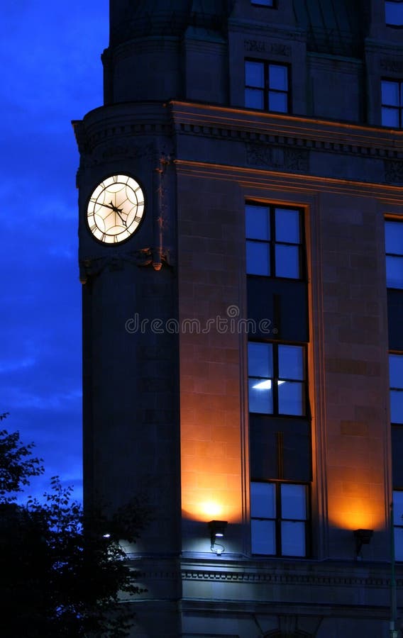 Post Office Clock at Night stock image. Image of ontario - 7535909