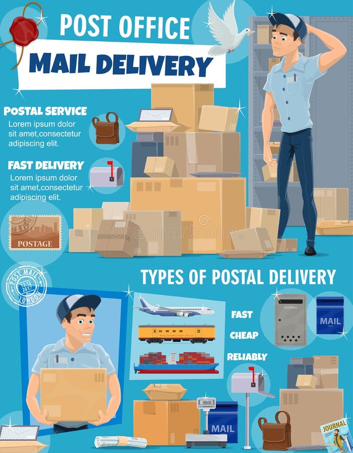 Mail Delivery Service, Postman and Parcels Stock Vector - Illustration ...