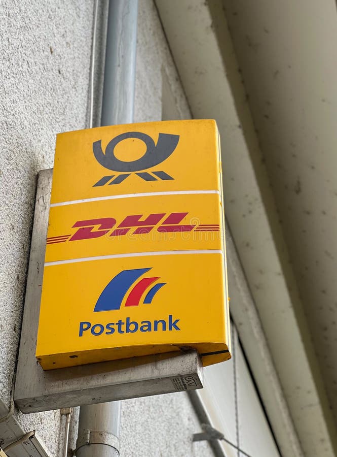 Post Office and DHL Logo Hanging from the Wall in Busingen Editorial ...