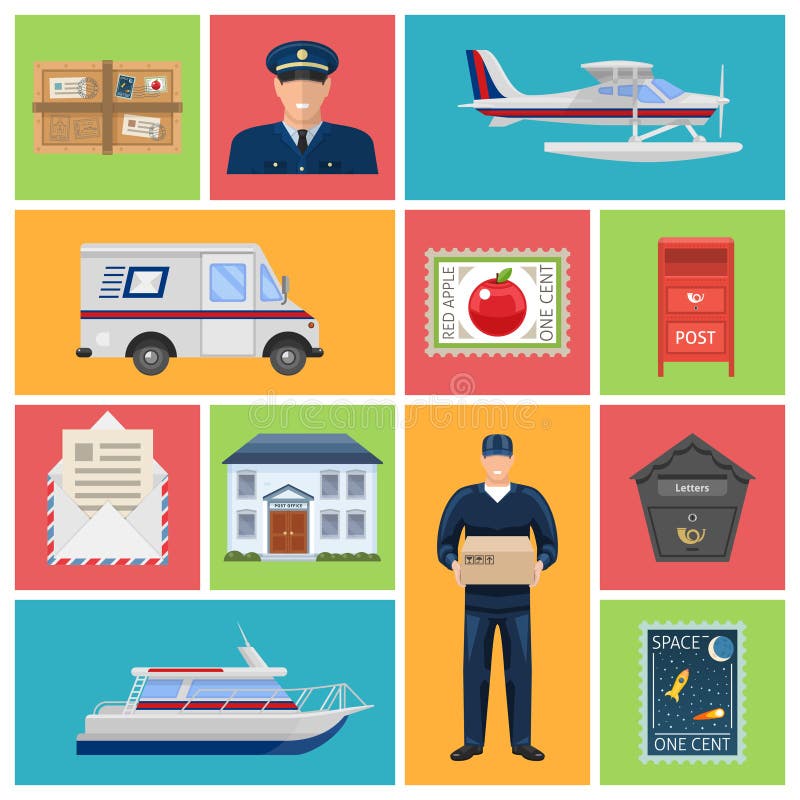 Post Office Set stock vector. Illustration of icons, collection - 76562991