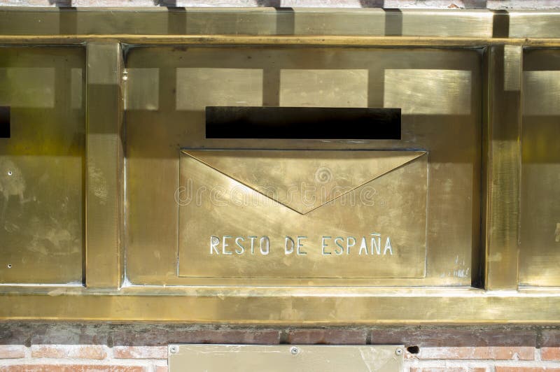 Post Office Golden Brass Mailbox Stock Image - Image of office, brick ...