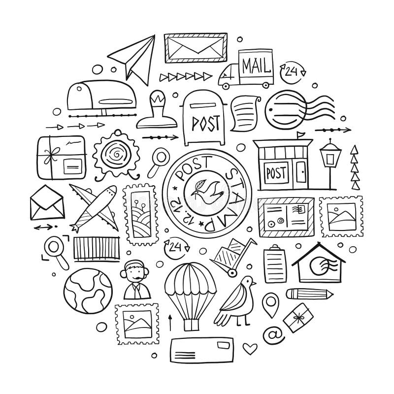 Post Office, Icons Collection. Art Background for Your Design Stock ...