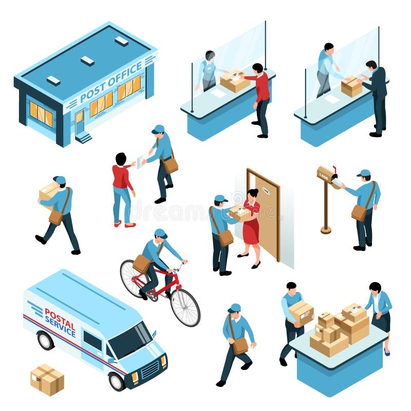 Post Office Isometric Set stock vector. Illustration of customer ...