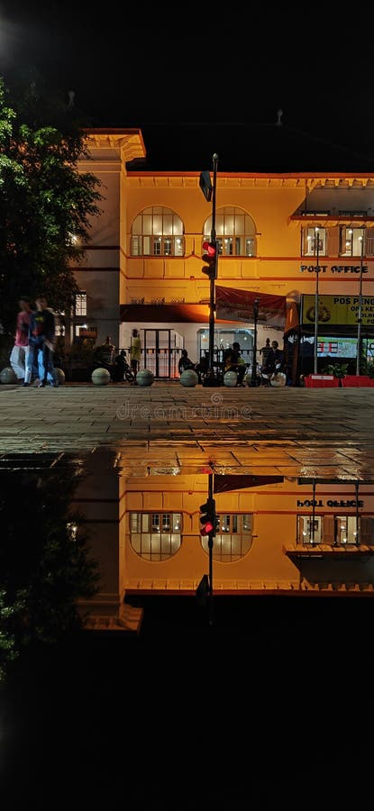 Post Office at Jogjakarta in the Night after Rain Editorial Image ...
