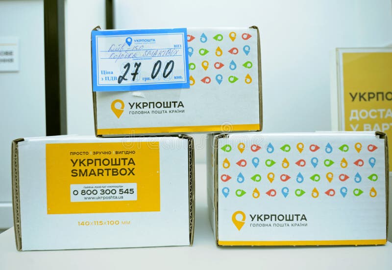 Post Office. Parcels in Boxes Placed on a Table To To Send Them ...