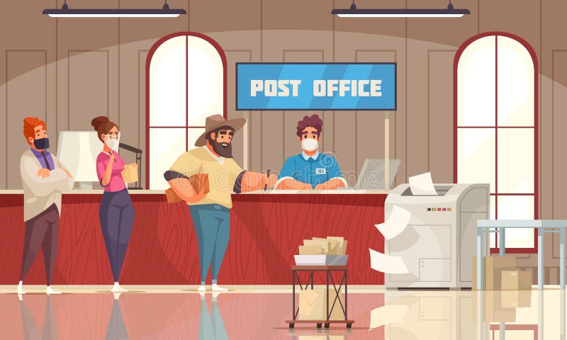 Post Office Queue Cartoon Composition Stock Vector - Illustration of ...