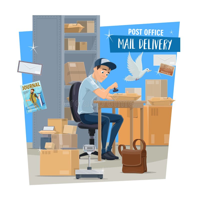 Post Office Service, Postman with Mail Stock Vector - Illustration of ...