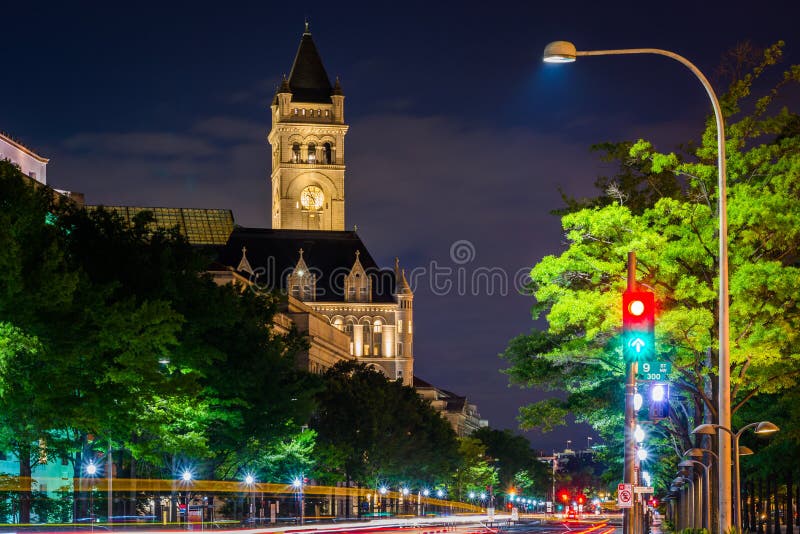 The Post Office Tower and Pennsylvania Avenue at Night, in Washington ...