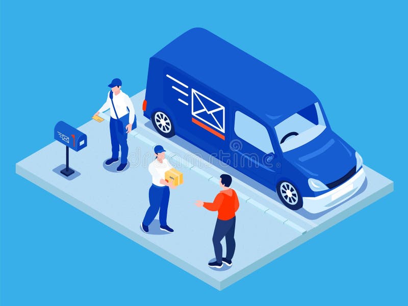 Post Office Van Composition Stock Vector - Illustration of worker ...