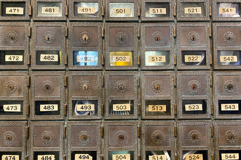 Post Office Wall with Vintage Post Boxes Stock Photo - Image of antique ...