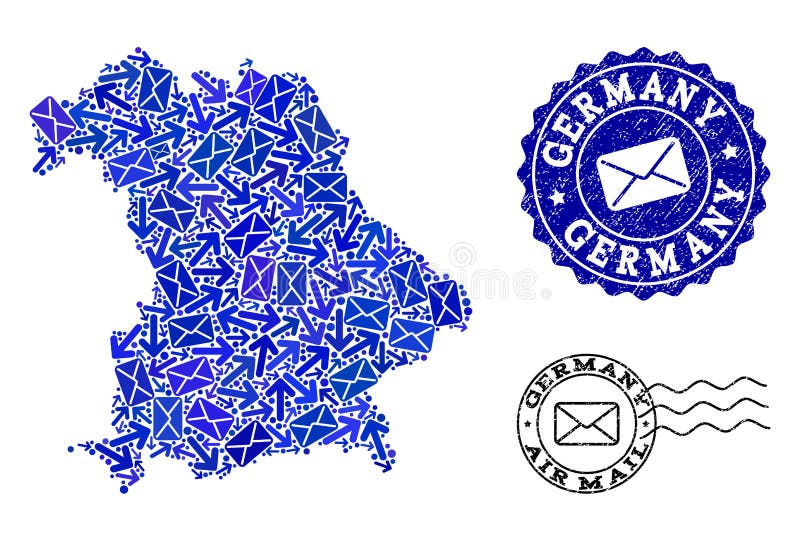 Post Pathways Collage of Mosaic Map of Germany and Scratched Stamps ...