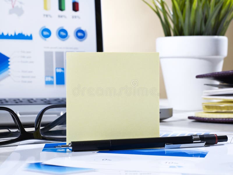 Post it and Pencil on Office Table Stock Image - Image of blank, post ...