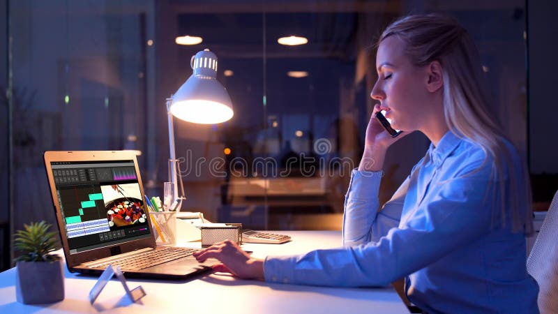 Video Engineer Calling on Smartphone at Night Stock Video - Video of ...