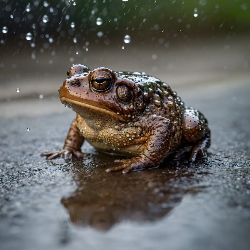 Post-Rain Adventure: Common Toad Hopping through Puddles with Rainbow ...