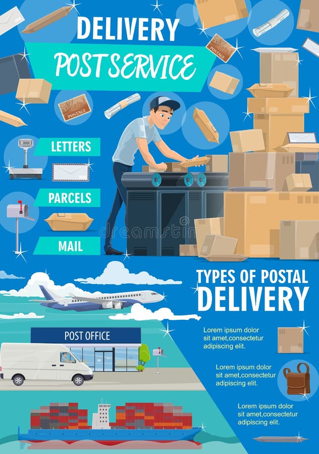 Post Service Delivery Poster with Postman and Mail Stock Vector ...