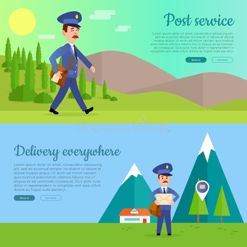 Post Service Vector Cartoon Web Banners Set Stock Vector - Illustration ...