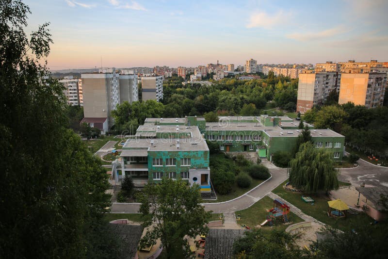 Post Soviet City with Old Houses and Kindergarten. Grey Architecture ...