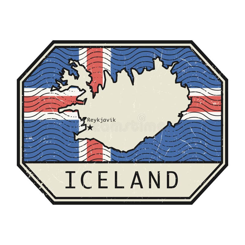 Post Stamp with the Map, Flag and Name of Iceland Stock Vector ...